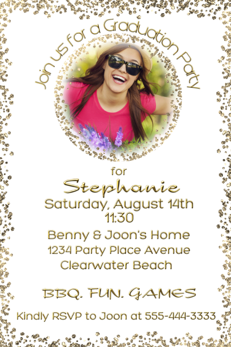 Photo and Gold Glitter Graduation Party Invit Template | PosterMyWall