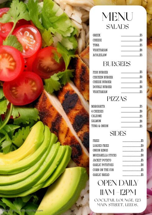 photo menu card A4 Template | PosterMyWall