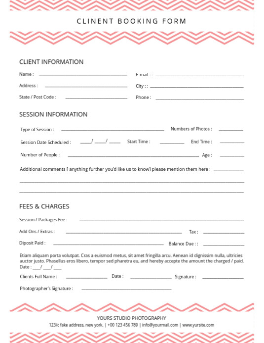 Plantilla de Photographer Client Booking Form Template | PosterMyWall