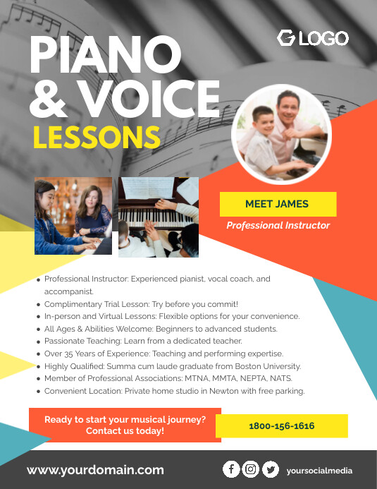 Plantilla de Piano and Voice Lessons Flyer Poster | PosterMyWall
