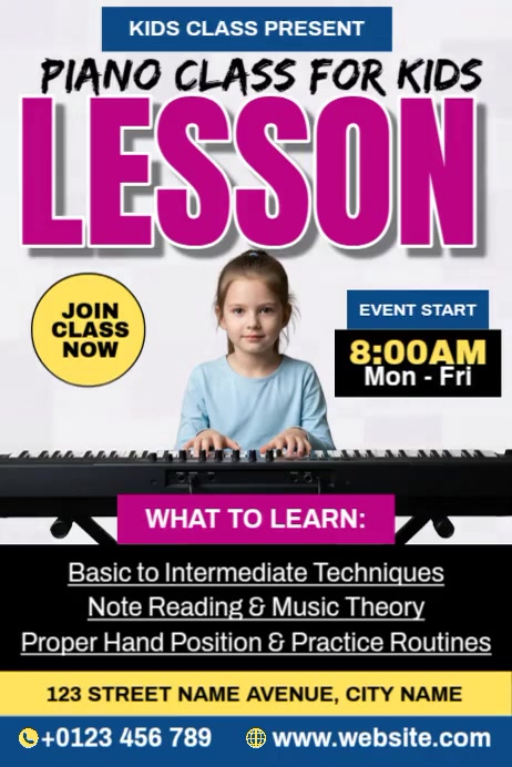 Plantilla de Piano Class for Kids | PosterMyWall