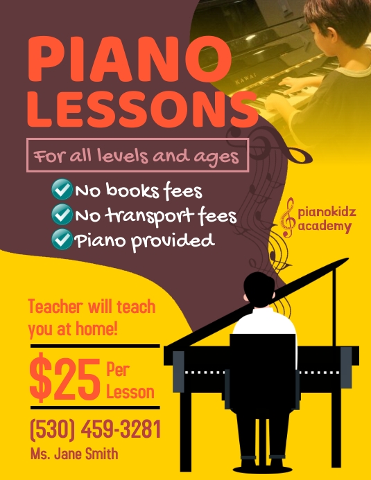 Copy of Yellow Piano Lessons Educational Flyer | PosterMyWall
