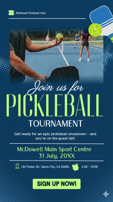 Pickleball Tournament Instagram Story Template for Sports Events ...