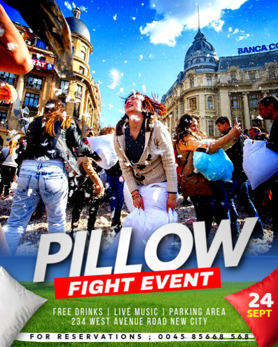 Copy of Pillow fight outdoor event social media promotion editable ...
