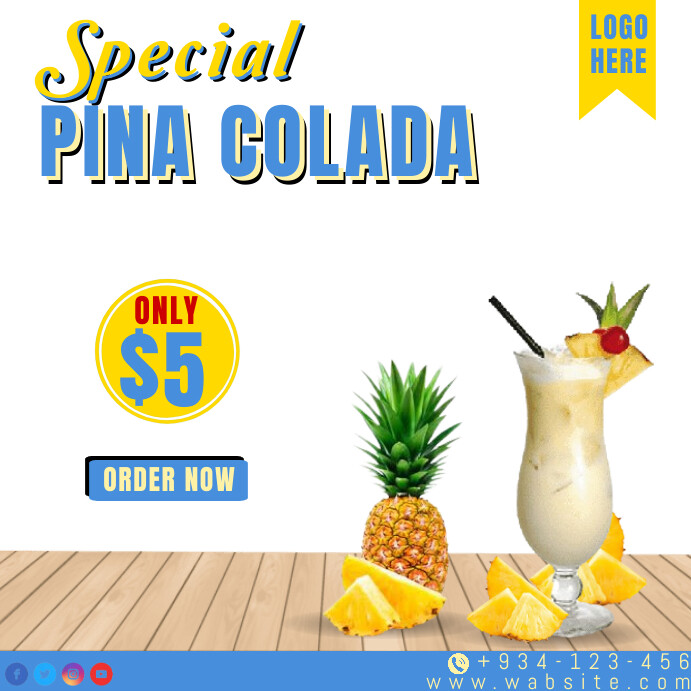 Pina colada Flyer Instagram Post Template | PosterMyWall
