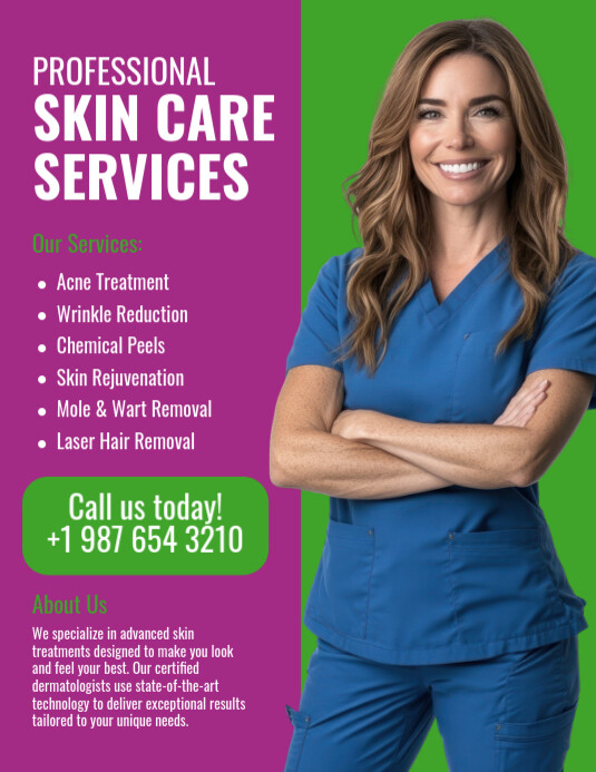 Pink & Green Professional Dermatology Services Flyer | PosterMyWall