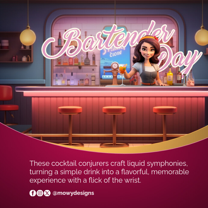 Copy of Pink 3d Bartender Day Instagram Post | PosterMyWall