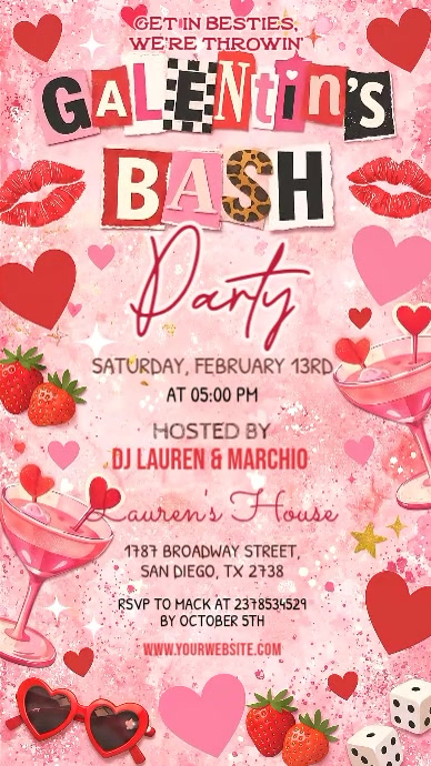 Pink 3d Galentines Party Instagram Story Template | PosterMyWall