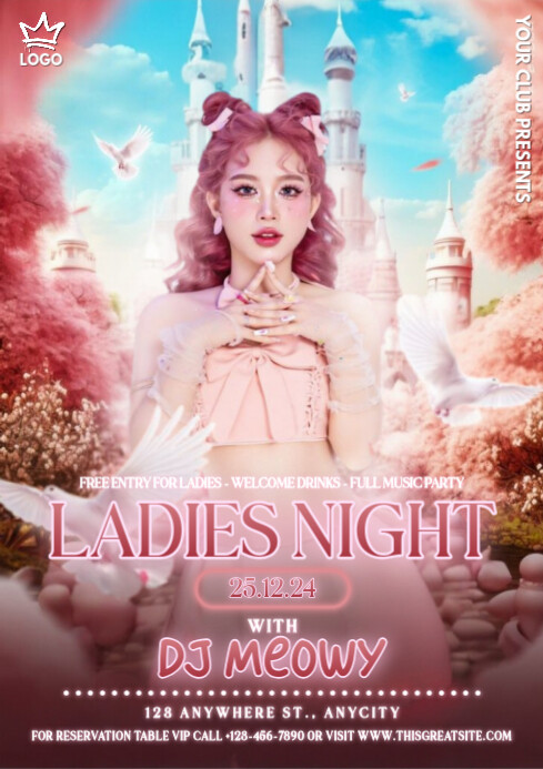 Pink 3d Ladies Night Party A4 Template | PosterMyWall