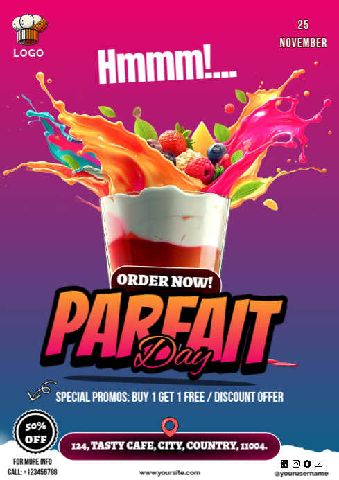 Pink 3d National Parfait Day A4 Template | PosterMyWall