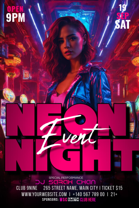 Pink 3d Neon Night Event Poster Template | PosterMyWall