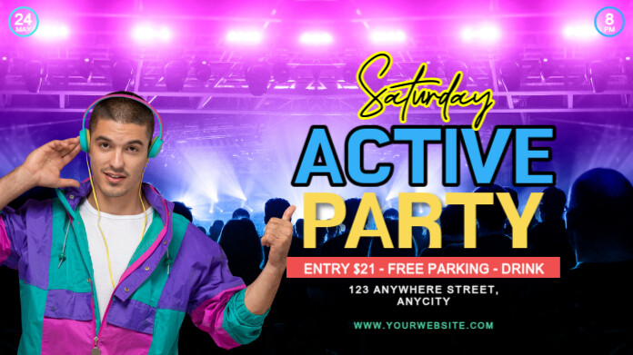Copy of Pink 3d Saturday Active Party Pos Twitter | PosterMyWall