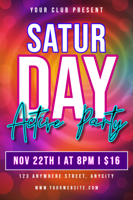Pink 3d Saturday Active Party Poster Template | PosterMyWall