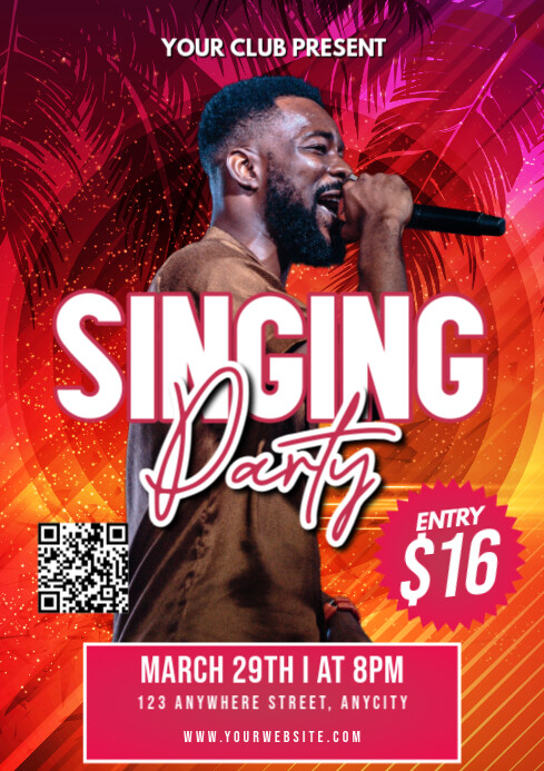 Pink 3d Singing Party A4 Template | PosterMyWall