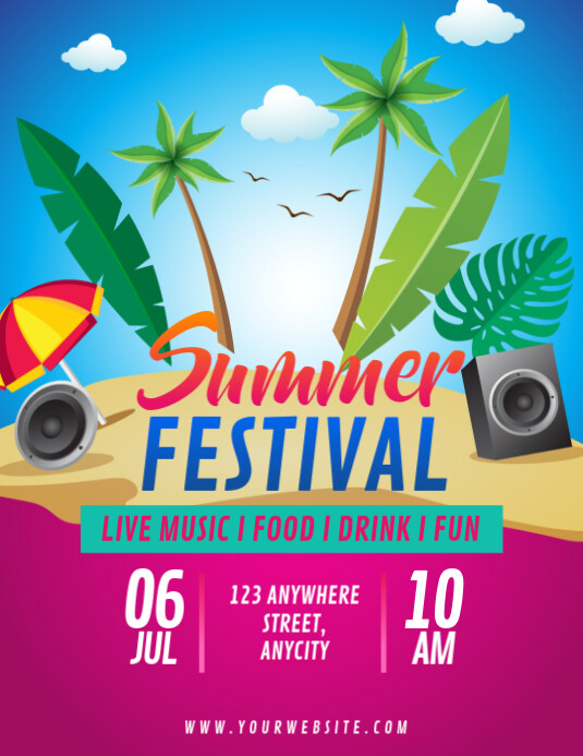 Pink 3d Summer Festival Pamflet (letter As) Template | PosterMyWall
