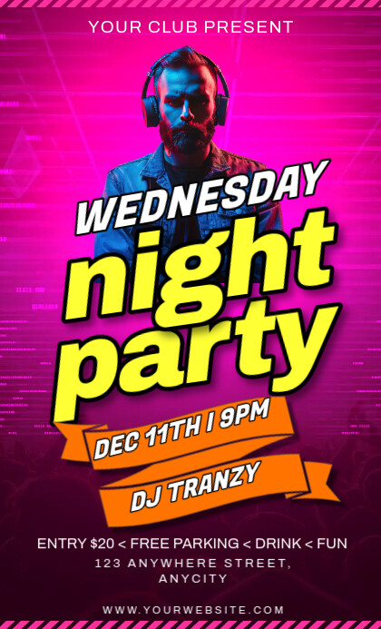 Pink 3d Wednesday Night Party Legal As Template | PosterMyWall