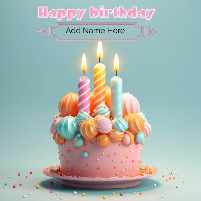 Copy of Pink and Blue Joyful Colorful Cake For Birthd | PosterMyWall