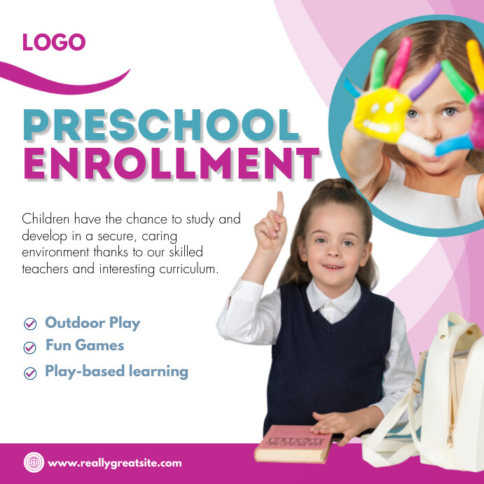 Pink and Blue Modern Preschool Enrollment Ins Template | PosterMyWall