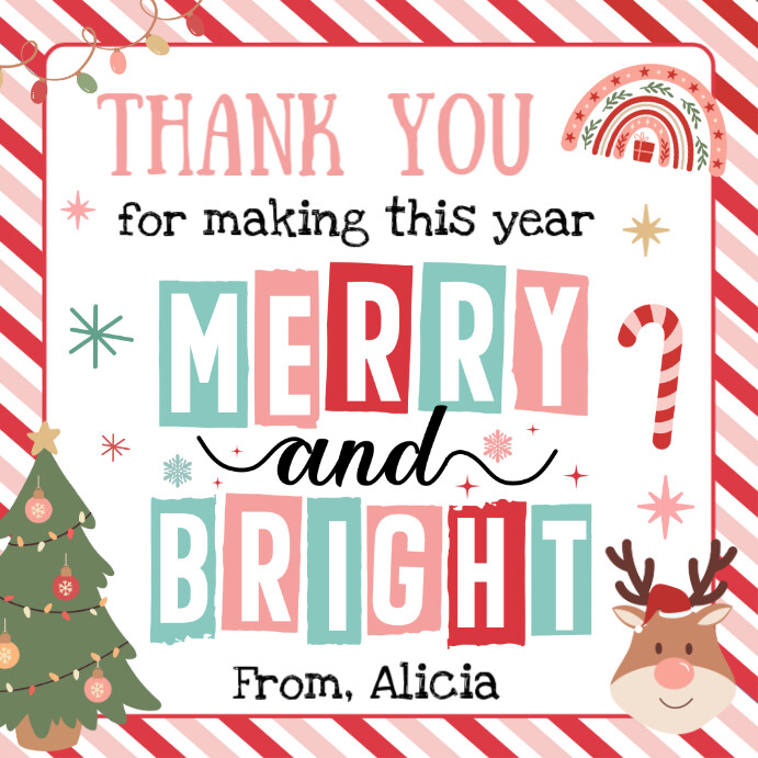 Copy of pink and red Merry and bright gift tags | PosterMyWall