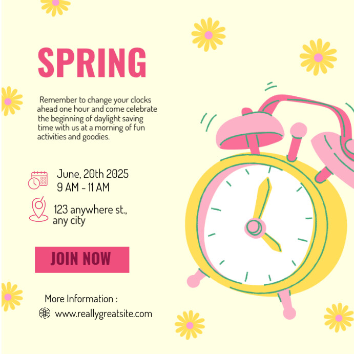 Pink and Yellow Illustrated Spring Forward Facebook Post Template ...