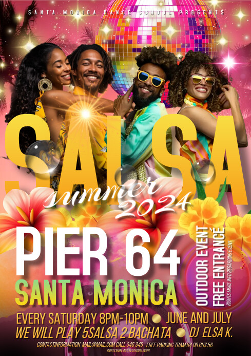 Plantilla de Pink and yellow salsa social dance A4 templat | PosterMyWall