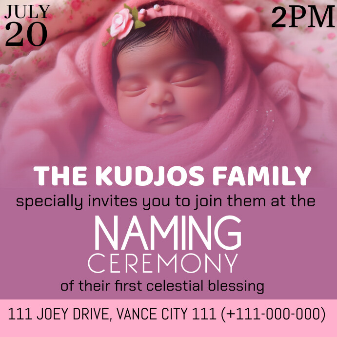 Pink Baby Naming Ceremony Instagram Post Template | PosterMyWall