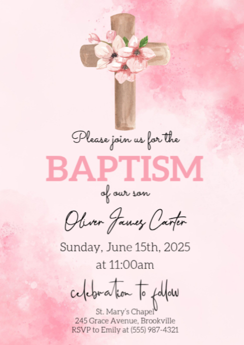 pink Baptism Invitation Template, Baptism Invitation Template ...