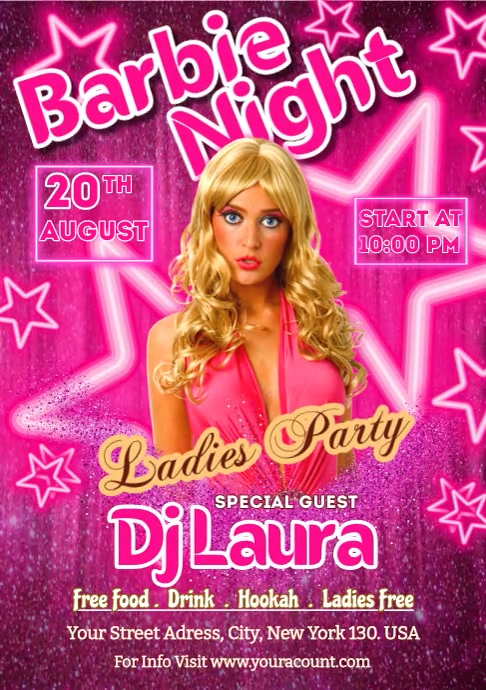 pink barbie night Template | PosterMyWall