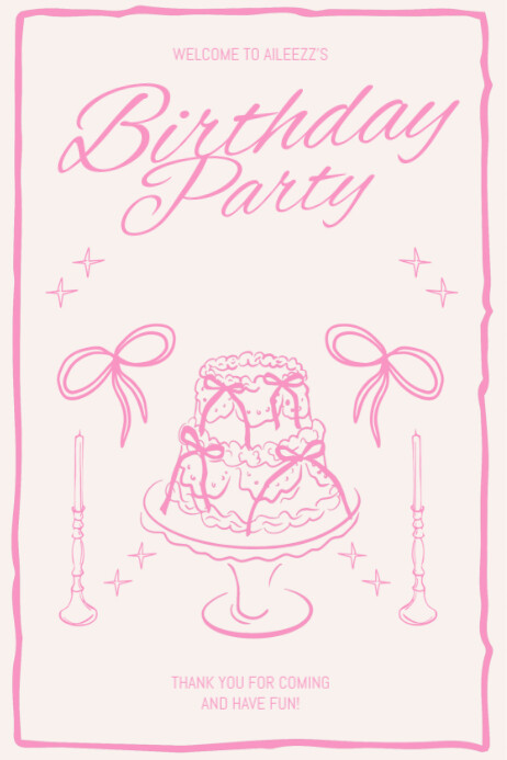 Pink Beige Ilustratif Birthday Part Poster Templat | PosterMyWall