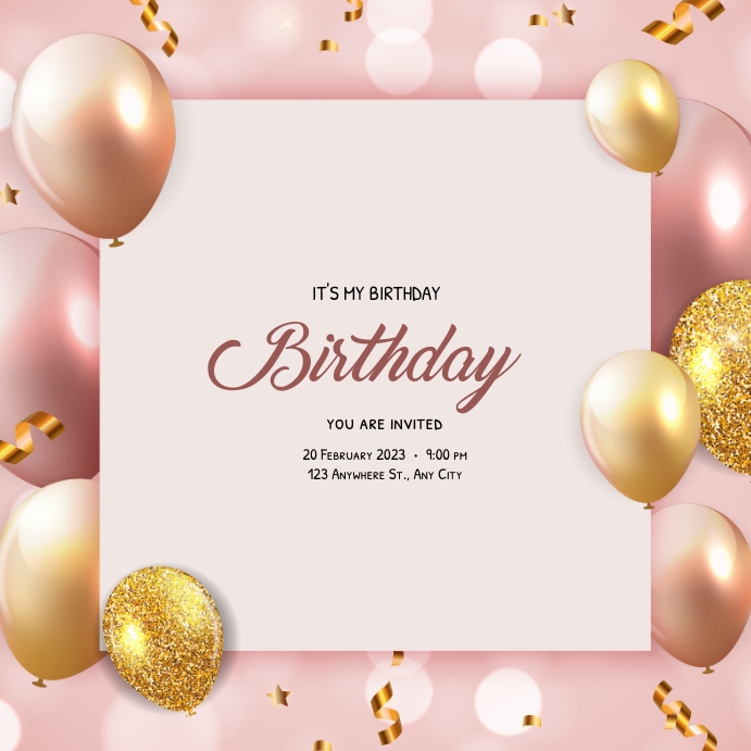 Pink Birthday party invitation post Template | PosterMyWall