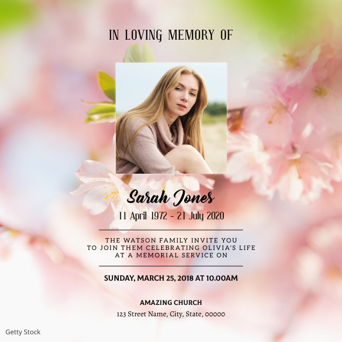 Pink blossom Funeral Instagram post Template | PosterMyWall