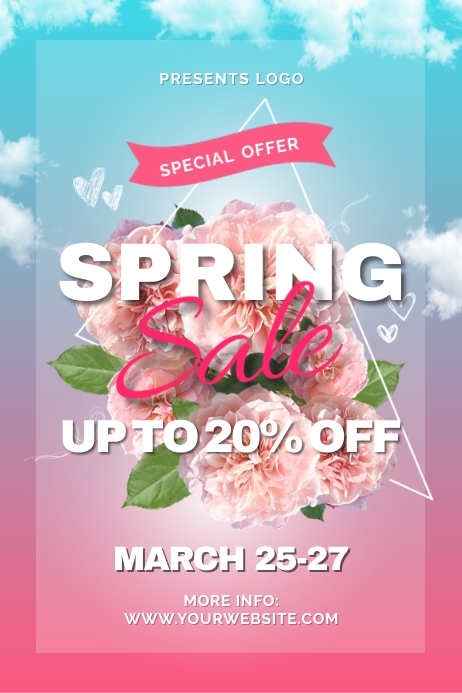 Pink Blue Floral Spring Sale Poster Template | PosterMyWall