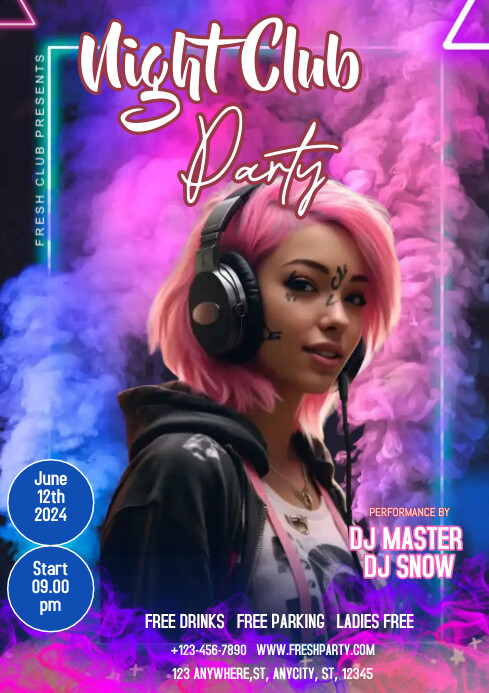 PINK BLUE NGIHT CLUB PARTY Template | PosterMyWall