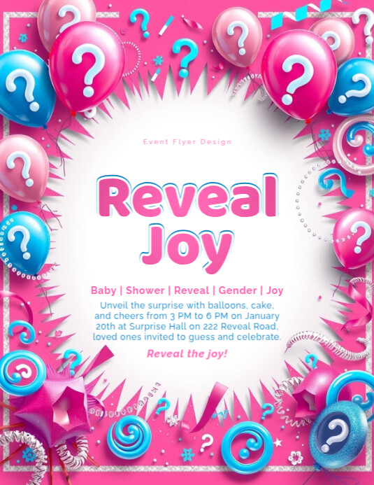 Copy of Pink Blue Reveal Joy Flyer Design Template | PosterMyWall