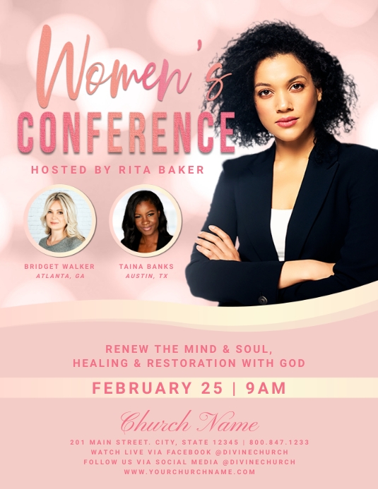 Pink Bokeh Women's Church Conference Flyer | PosterMyWall