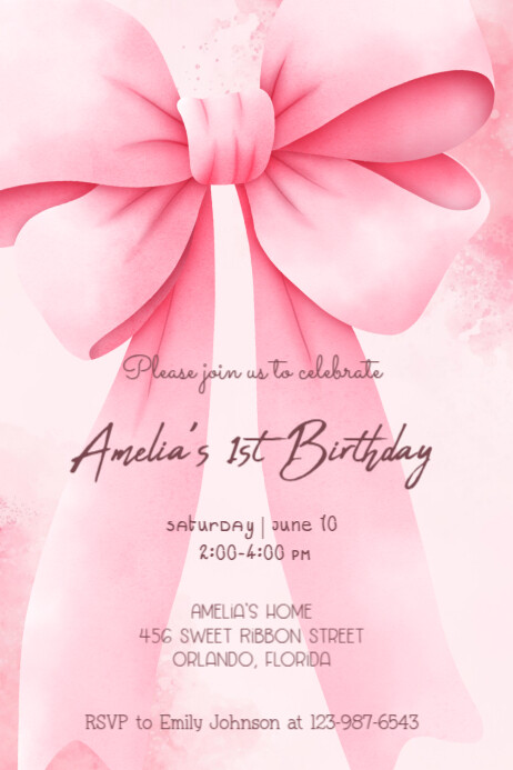 Plantilla de Pink Bow Birthday Invitation | PosterMyWall