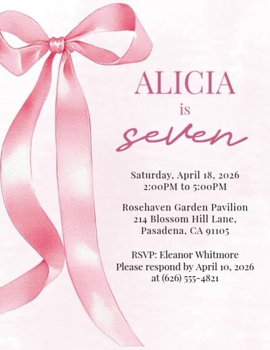 Pink Bow Birthday Invitation Flyer Video Template | PosterMyWall