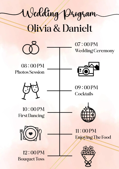 Pink Brush Typography Wedding Program Templat | PosterMyWall