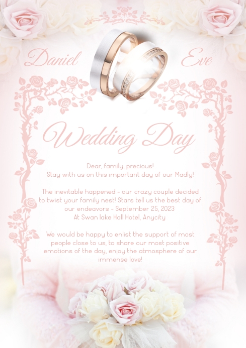 Pink Calm with ring & sweet greeting wedding Template | PosterMyWall