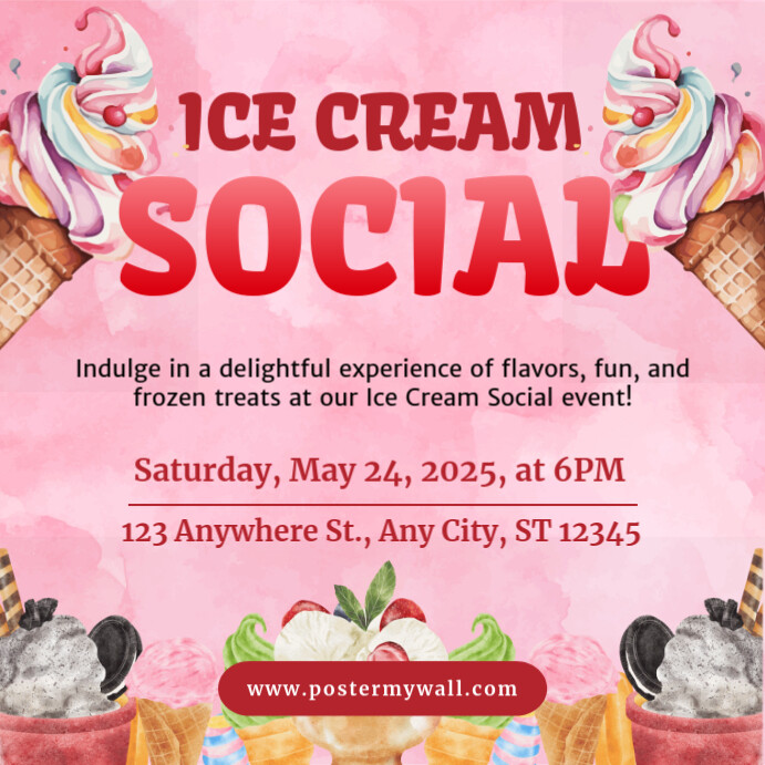 Pink Ceria Ice Cream Social Pos Instagram Template | PosterMyWall