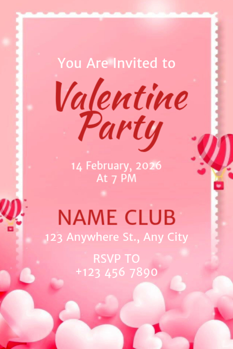 Pink Ceria Valentine Party Invitation Poster Template – Pink Romantic ...