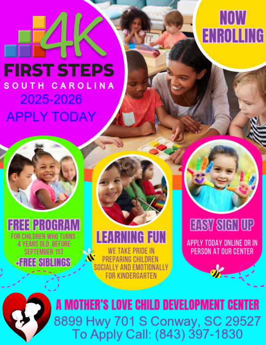 Pink Child Development Center Enrollment Flyer Template | PosterMyWall
