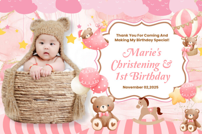 Pink Christening & Birthday Ref Magnet Layout Template | PosterMyWall