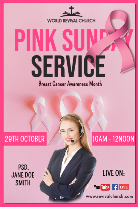 pink-church-Sunday-service-breast-cancer-design-template | PosterMyWall