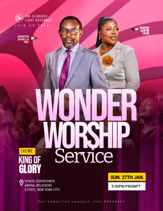 Copy of Pink Church Worship Service Flyer | PosterMyWall