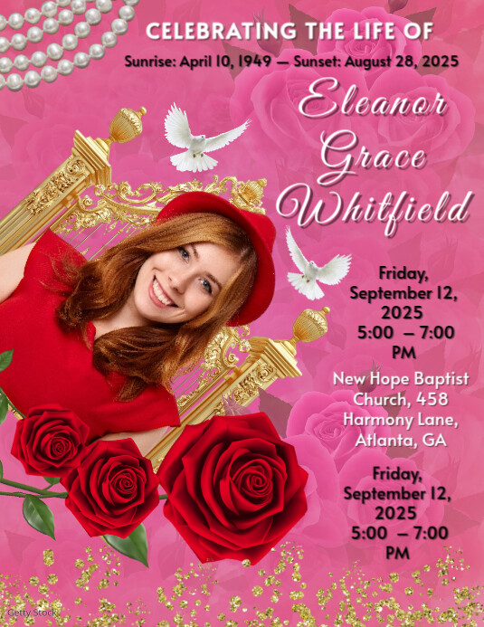 PINK CLOUD PINK RED ROSES HEAVEN GATE GLITTERY Funeral Flyer Memorial ...
