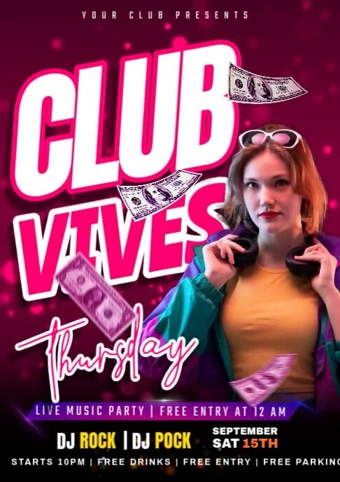 Plantilla de Pink Club Vibes Night A4 | PosterMyWall