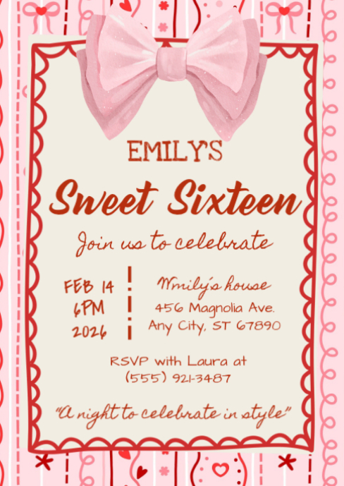 Pink Coquette Bow Birthday Invitation Template | PosterMyWall