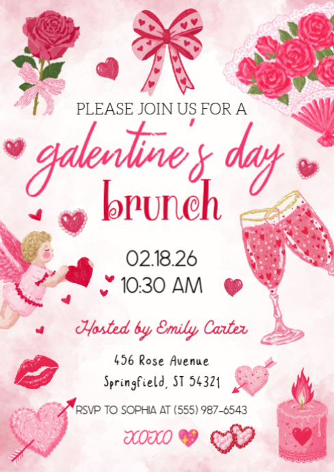 Pink Coquette Galentine's Brunch Invitation Template | PosterMyWall
