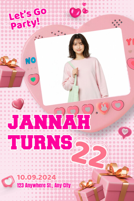 Pink Cute Birthday Invitation Template | PosterMyWall